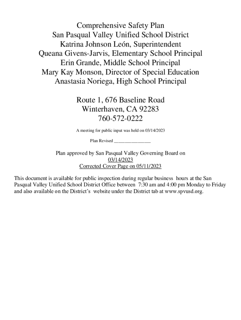 Fillable Online Comprehensive Safety Plan San Pasqual Valley Unified ...