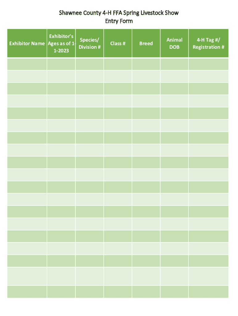 Fillable Online Shawnee County 4-H FFA Spring Livestock Show Entry Form ...