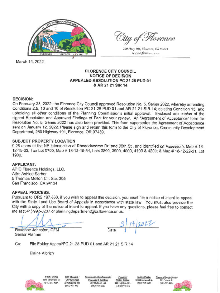 Fillable Online agreement of acceptance - City of Florence Oregon Fax ...