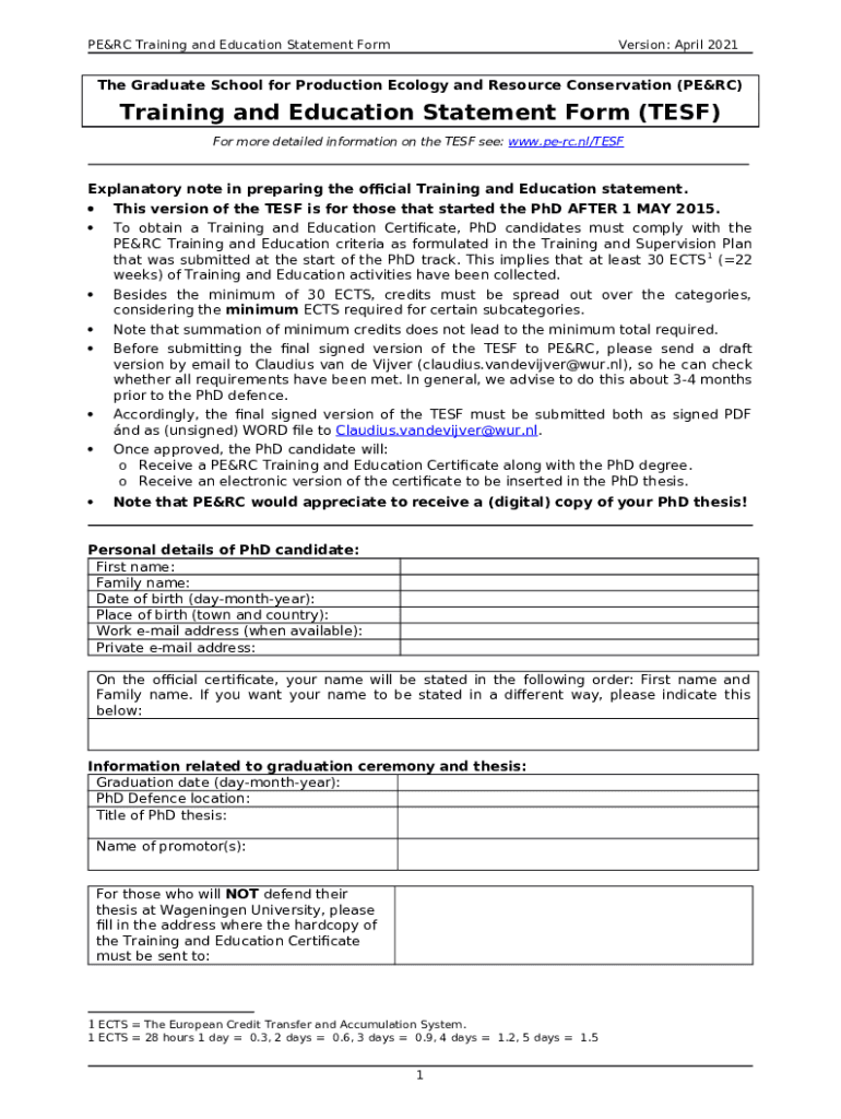 Training and Education Statement Doc Template | pdfFiller