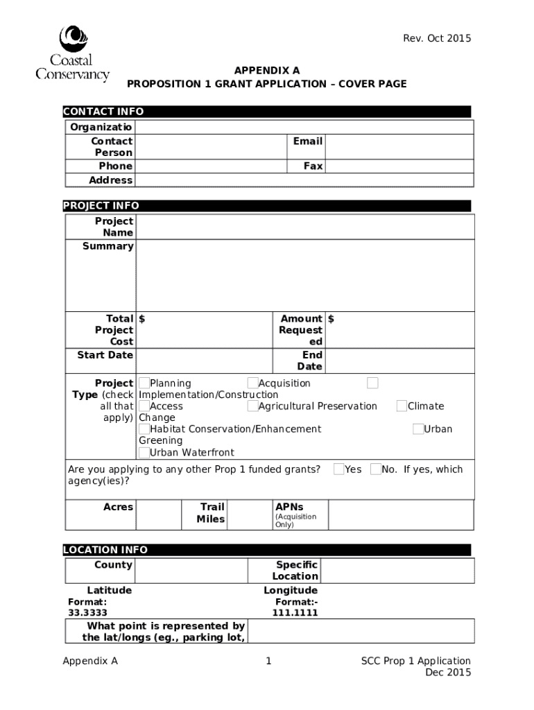 Grant Application - California State Coastal Conservancy - scc ca Doc Template | pdfFiller