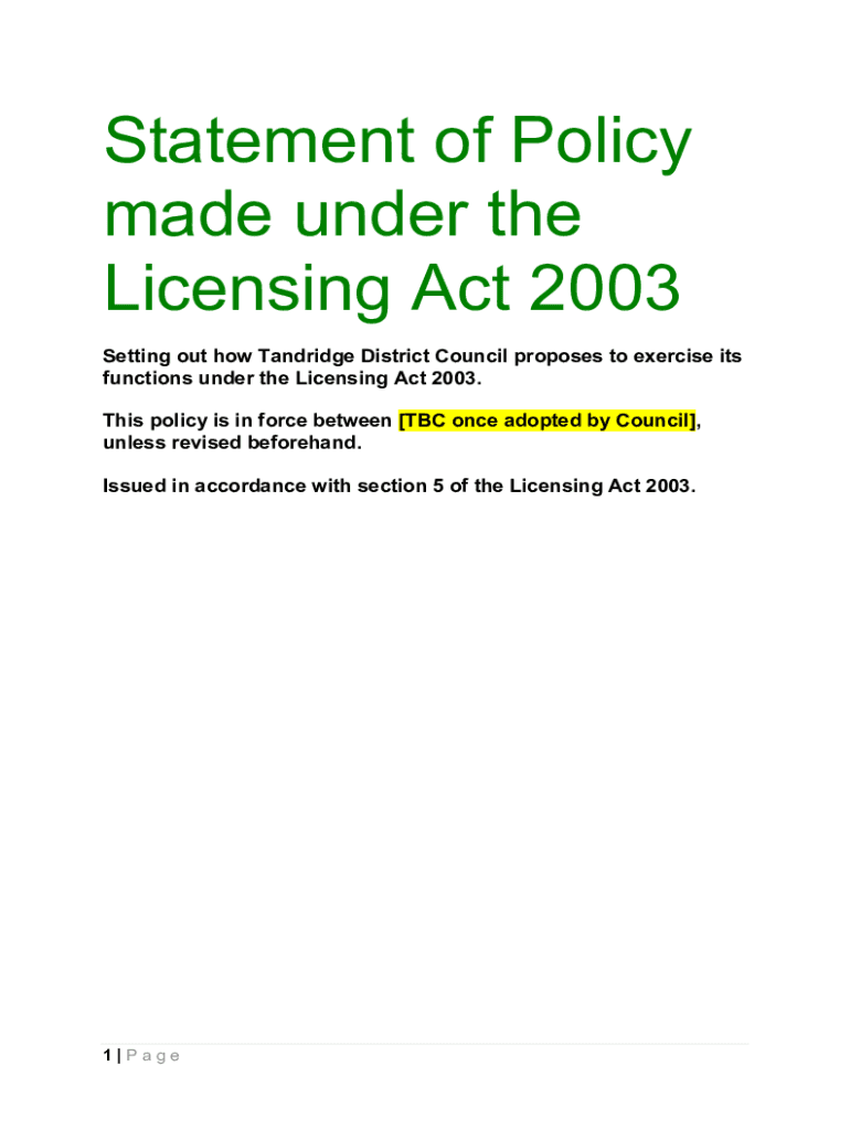 Fillable Online Statement of Licensing Policy - Decision making Fax ... Fillable Online Statement of Licensing Policy - Decision making Fax ...