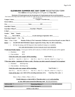 Bridgewater YMCA's Camp Timber Doc Template | pdfFiller