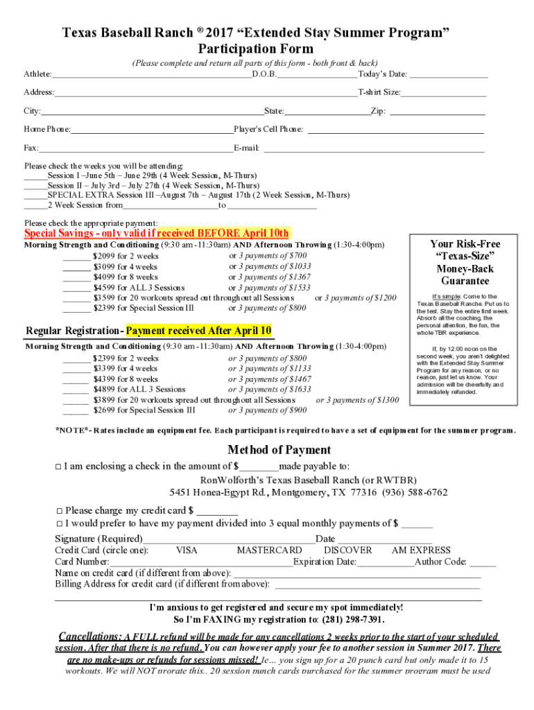 Fillable Online Ranch Returner Participation Form Fax Email Print ...