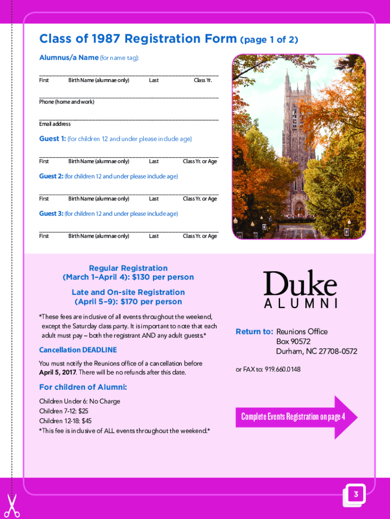 Fillable Online Class of 1987 Registration Form (page 1 of 2) Fax Email Print - pdfFiller