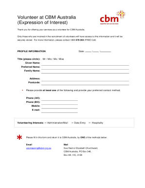 Fillable Online Volunteer at CBM Australia (Expression of Interest) Fax ...