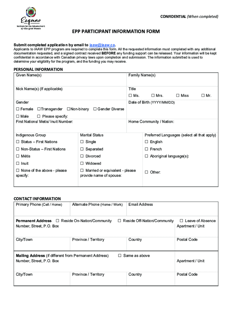 Fillable Online Participant Information FormYouth Employment and ... Fax Email Print - pdfFiller