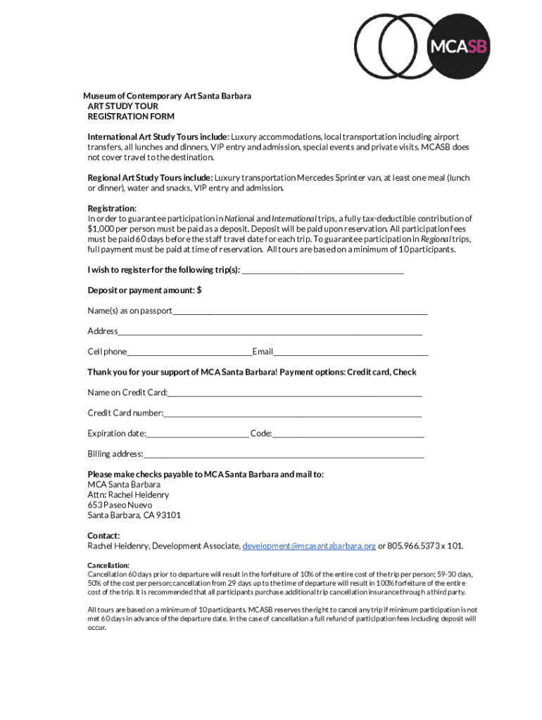 Fillable Online ART STUDY TOUR REGISTRATION FORM Fax Email Print - pdfFiller