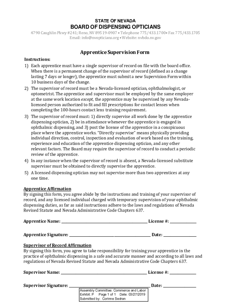Fillable Online Apprentice Supervision Form Fax Email Print - pdfFiller
