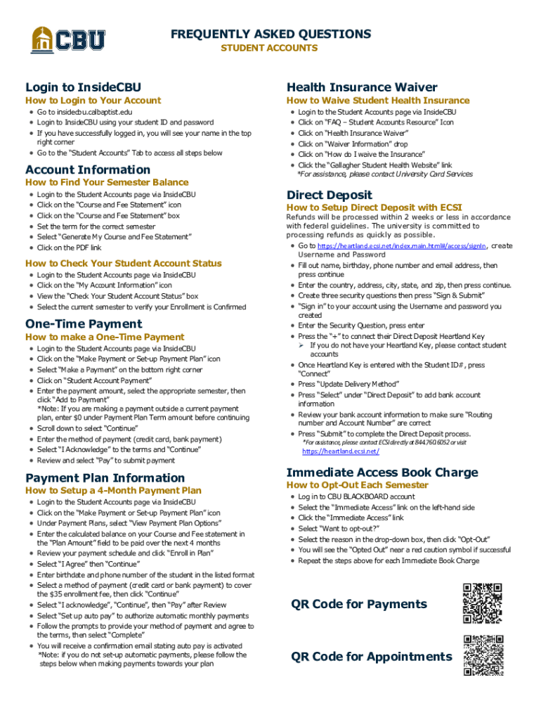 Fillable Online FREQUENTLY ASKED QUESTIONS Login to InsideCBU Account ...