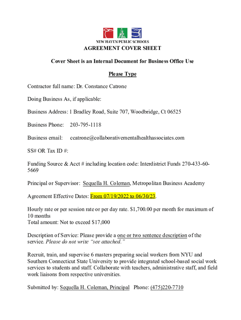 Fillable Online AGREEMENT COVER SHEET Cover Sheet is an Internal ...