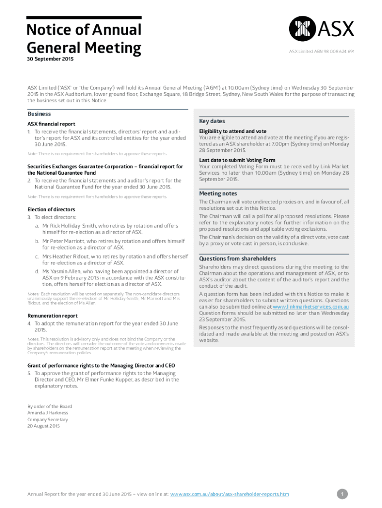 Fillable Online Appendix 4E and ASX Ltd 2015 full-year annual report ...