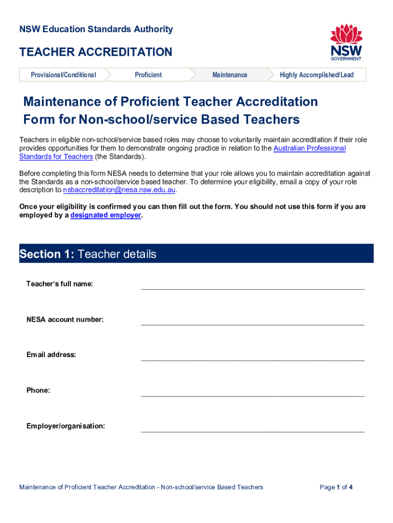 Fillable Online Maintenance of Proficient Teacher Accreditation Form ...