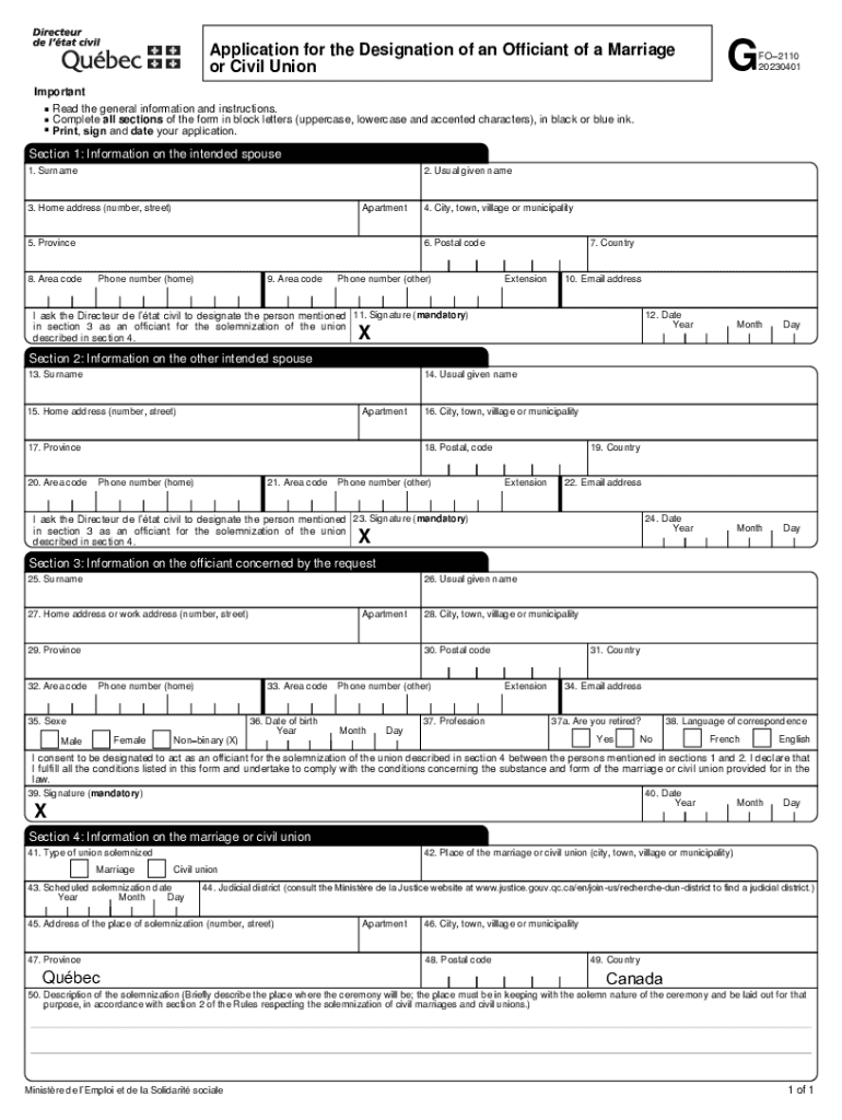 Fillable Online Application for the designation of an officiant of a ...