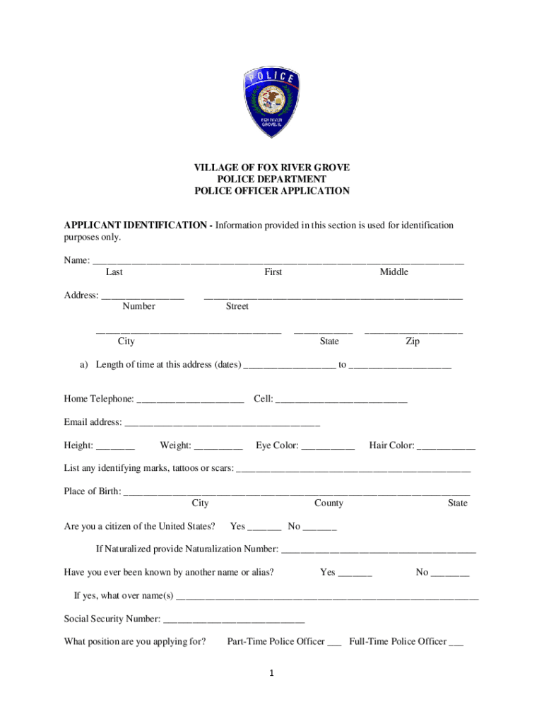 Fillable Online 1 VILLAGE OF FOX RIVER GROVE POLICE DEPARTMENT ... Fax ...