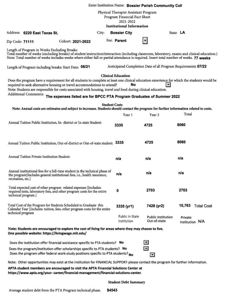 Fillable Online BPCC PTA Financial Fact Sheet 21- ... Fax Email Print ...