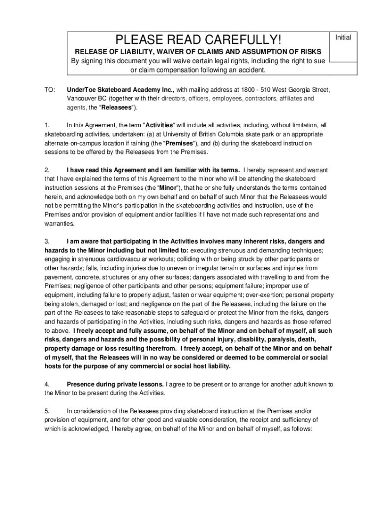 Fillable Online recreation ubc Release of Liability, Waiver-of Claims ...