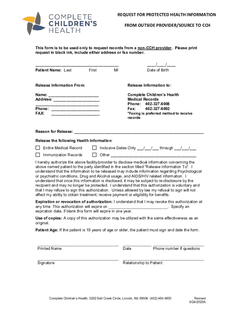 Fillable Online Authorization to Get records from outside provider rev ...