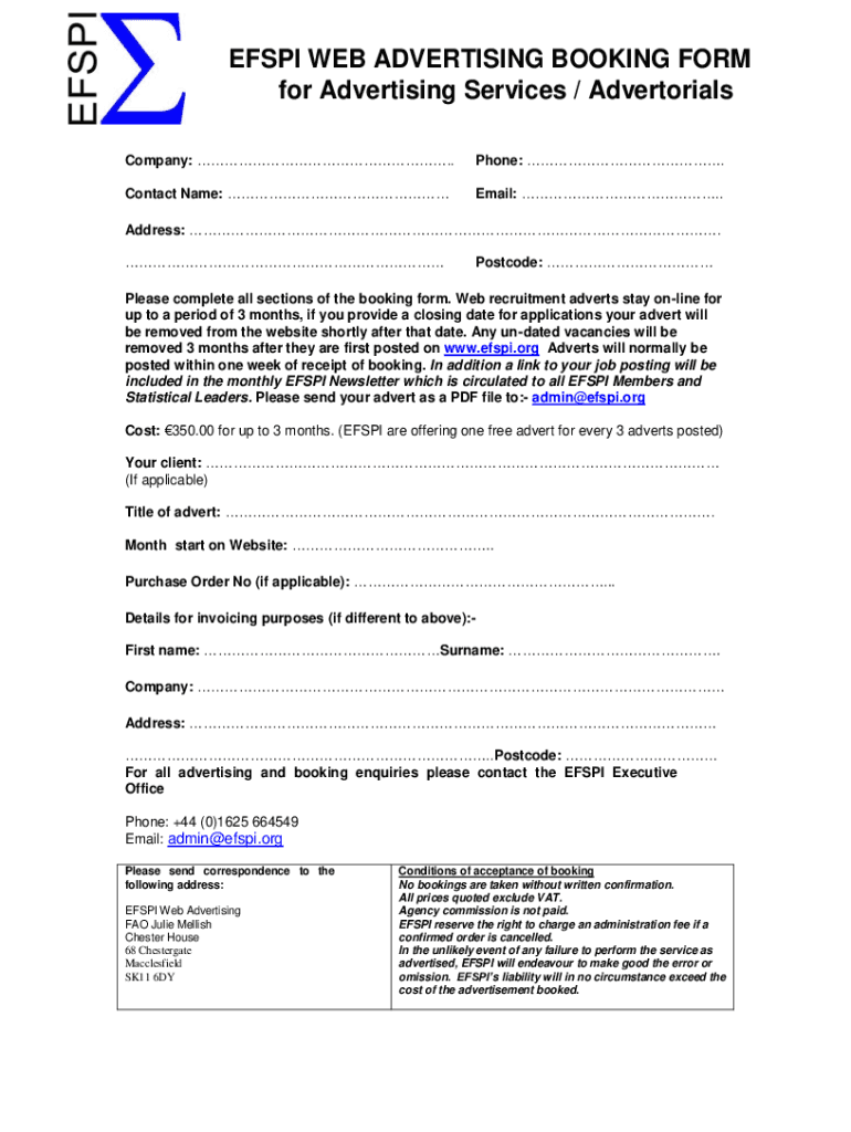 Fillable Online Advertising Booking Form - templates Fax Email Print ...