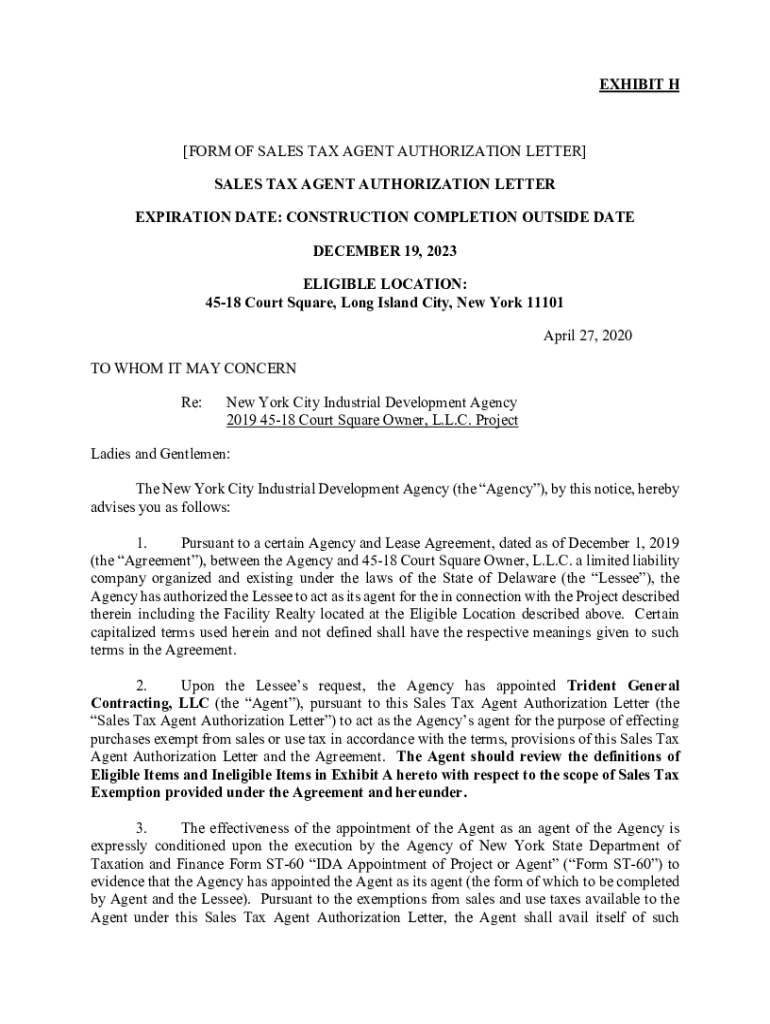 Fillable Online sales tax agent authorization letter expiration date ...