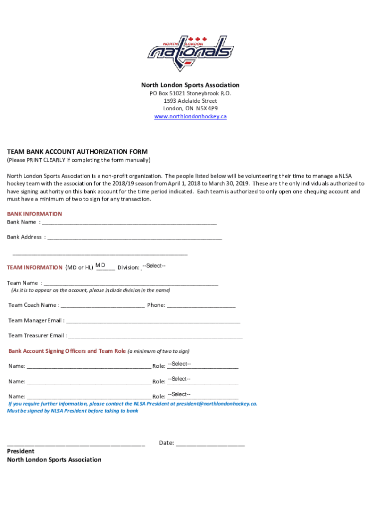 Fillable Online Team Bank Account Authorization Form Fax Email Print ...