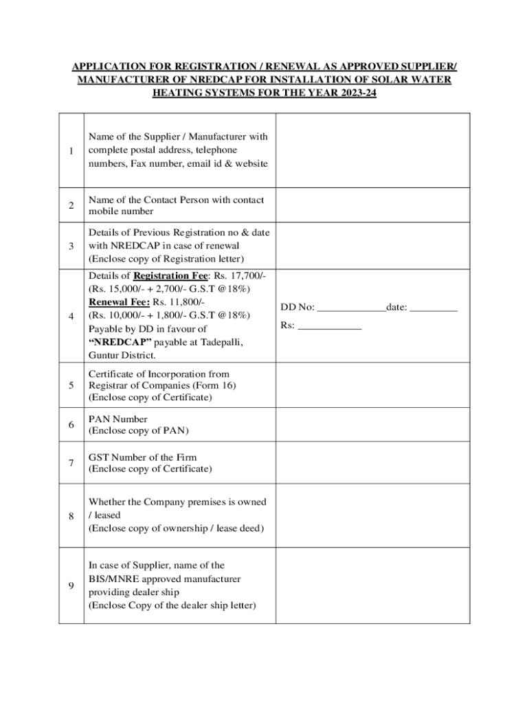 Fillable Online application for new registration / renewal as approved ...