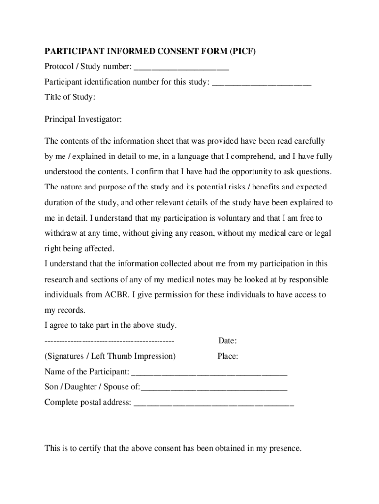 Fillable Online Informed Consent Form Non-Interventional Study Template Fax Email Print - pdfFiller