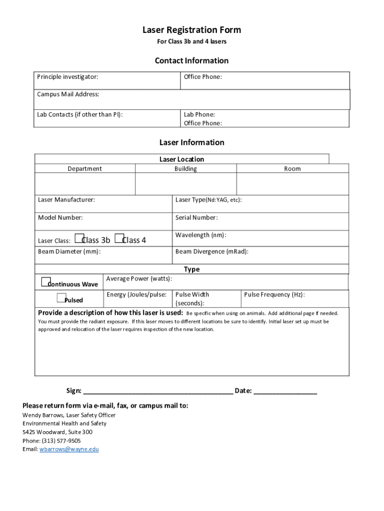 Fillable Online Laser Equipment Registration Form Fax Email Print ...