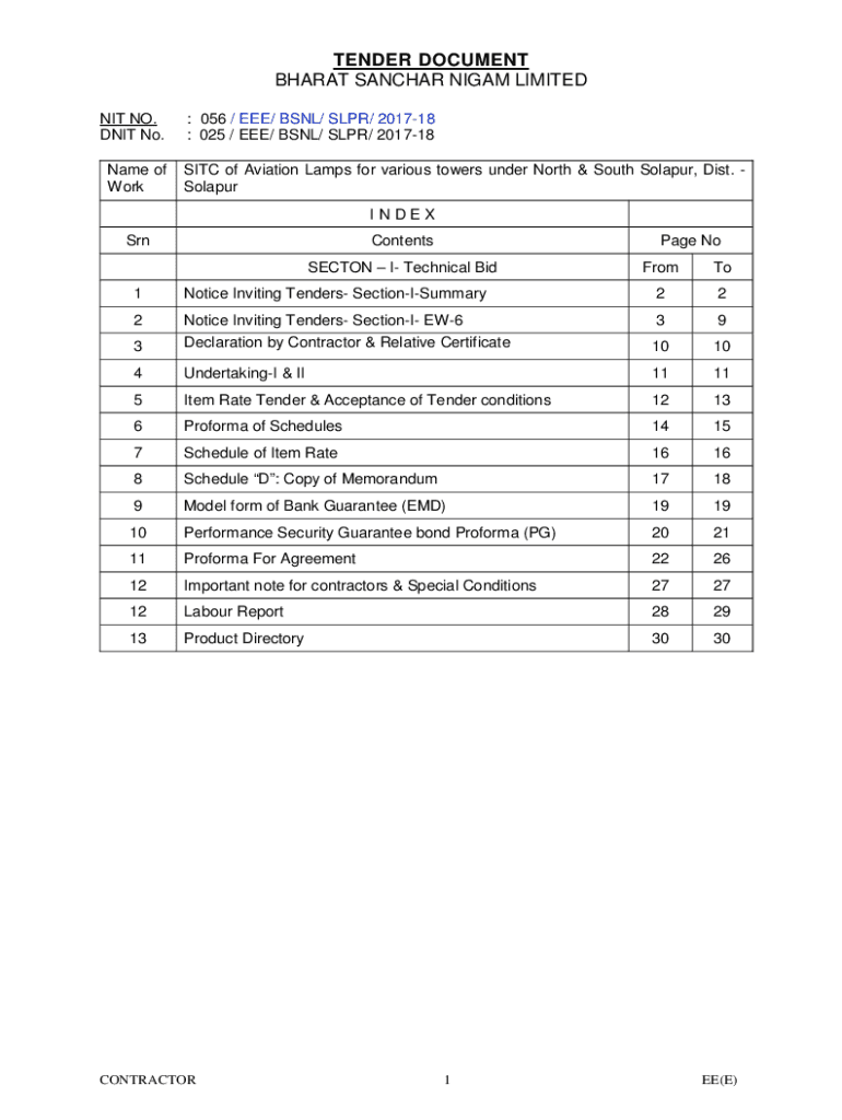 Fillable Online bsnl - bharat sanchar nigam limited bid document Fax ...