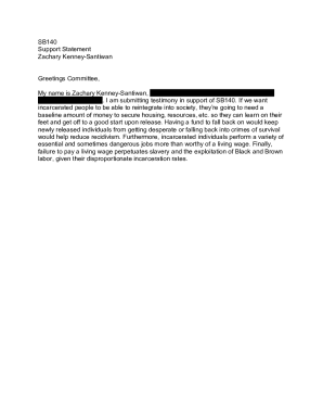 Fillable Online SB140 Support Statement Zachary Kenney-Santiwan Fax ...