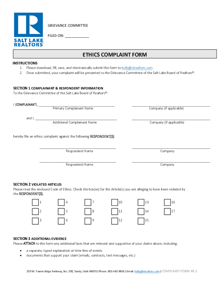 Fillable Online Ethical Complaint Form Filed Fax Email Print - pdfFiller