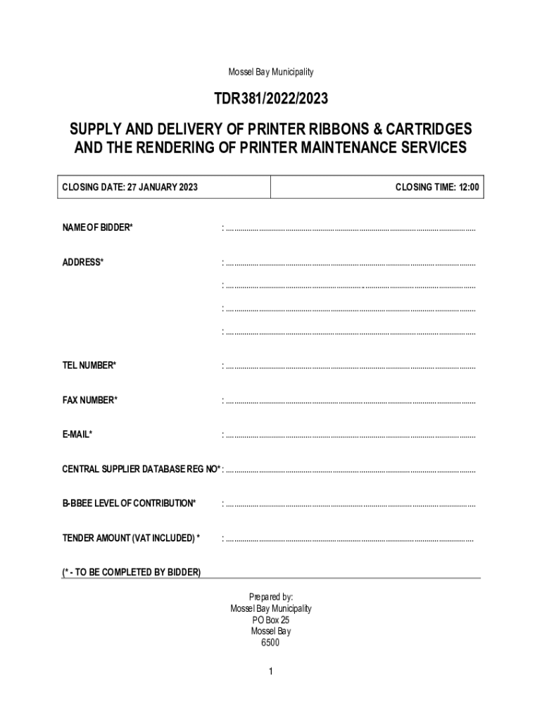 Fillable Online mosselbay gov Mossel Bay Municipality Tender Bulletin ...