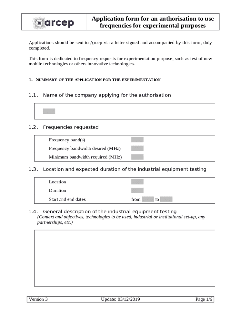Application for an authorisation to use frequencies for ... Doc Template | pdfFiller
