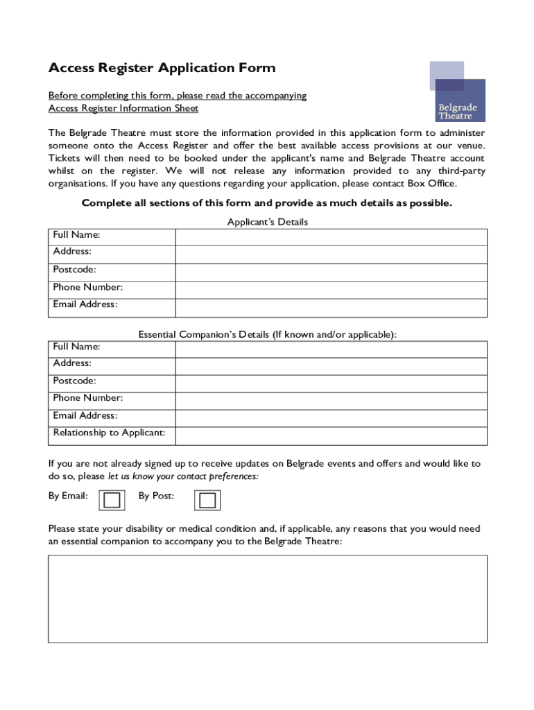 Fillable Online Access Register Information Sheet Fax Email Print - pdfFiller