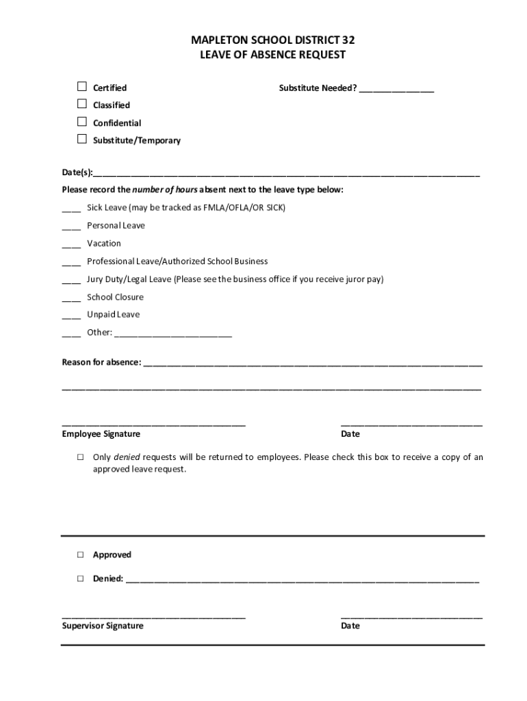 Fillable Online Leave of Absence Request Mapleton School District Fax Email Print - pdfFiller