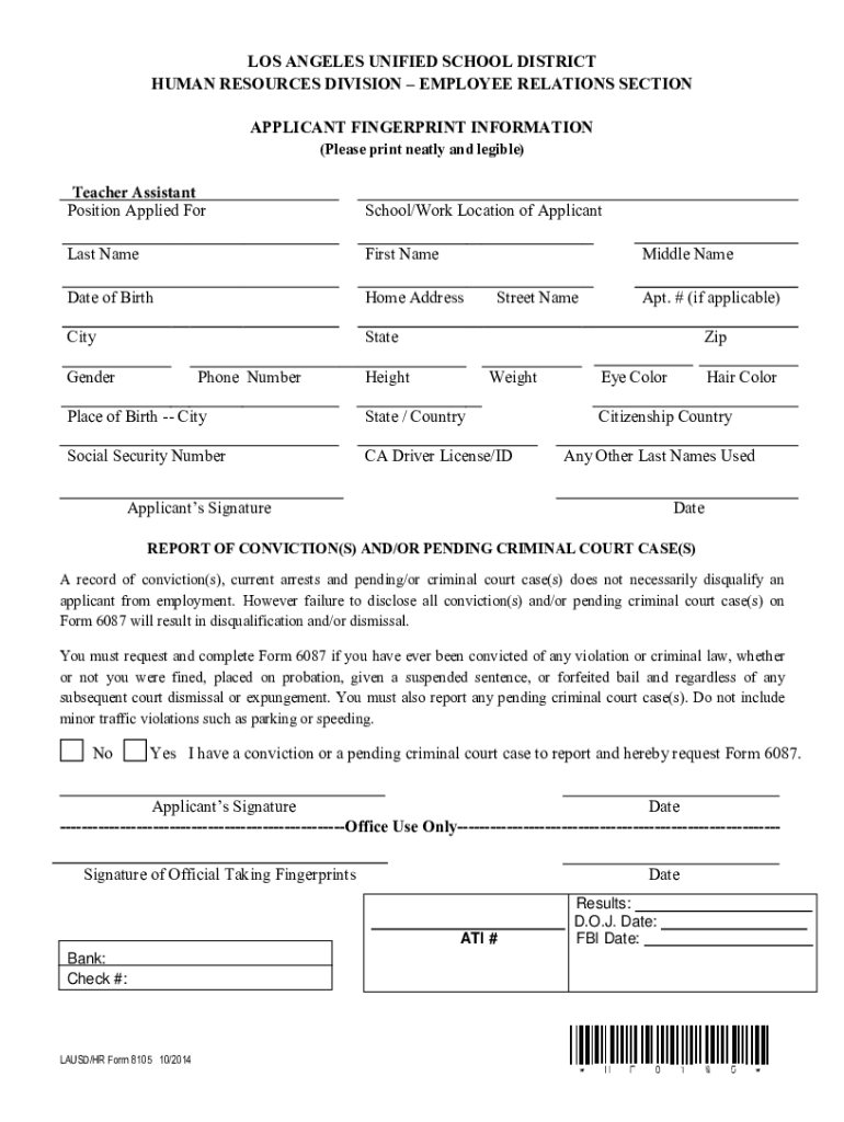 Fillable Online APPLICANT FINGERPRINT INFORMATION FORM Fax Email Print ...