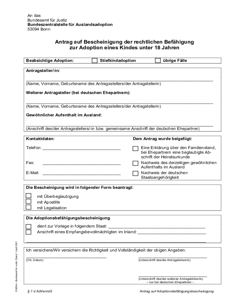 Ausfüllbar Online Adoption eines Kindes unter 18 Jahren aus dem Ausland ...