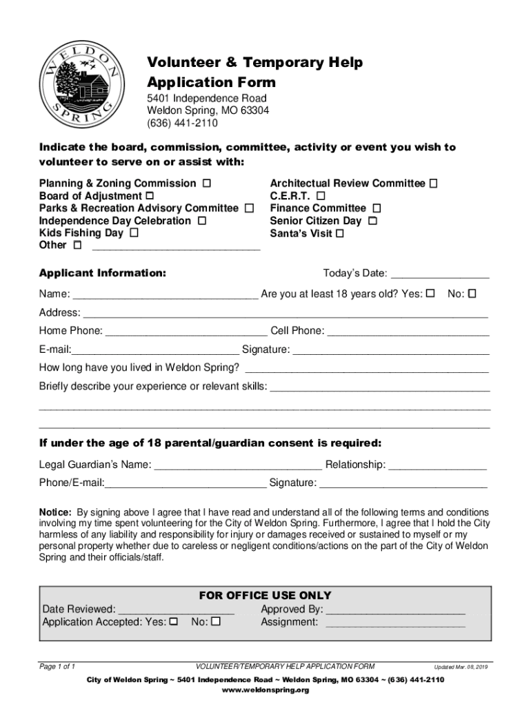 Fillable Online Volunteer & Temporary Help Application Form - 5401 ...