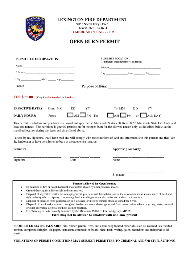 Fillable Online Open Burning Permit - Lexington Fire Department Fax Email Print - pdfFiller