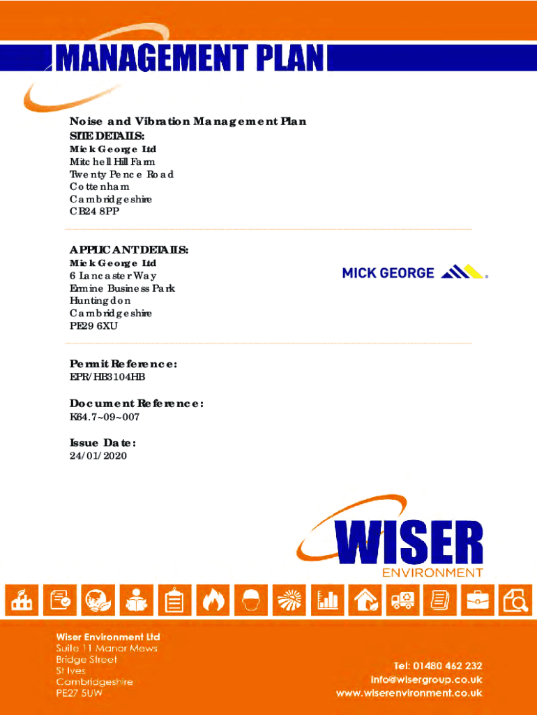 Fillable Online Noise and Vibration Management Plan SITE DETAILS Fax Email Print - pdfFiller