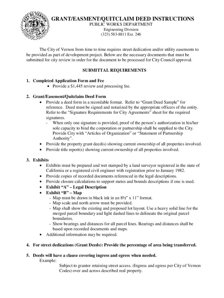 Fillable Online GRANT/EASMENT/QUITCLAIM DEED INSTRUCTIONS Fax Email ...