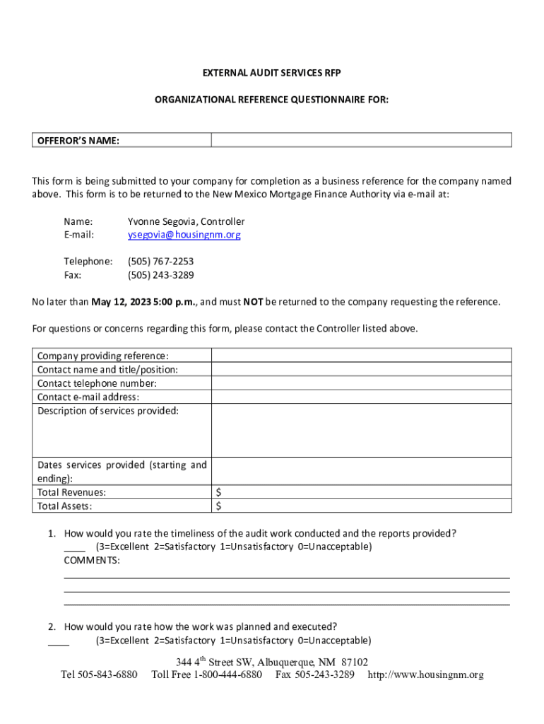Fillable Online REQUEST FOR PROPOSALS FOR EXTERNAL AUDIT SERVICES Fax ...