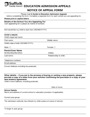 Fillable Online Education Admission Appeals notice of appeals form Fax Email Print - pdfFiller