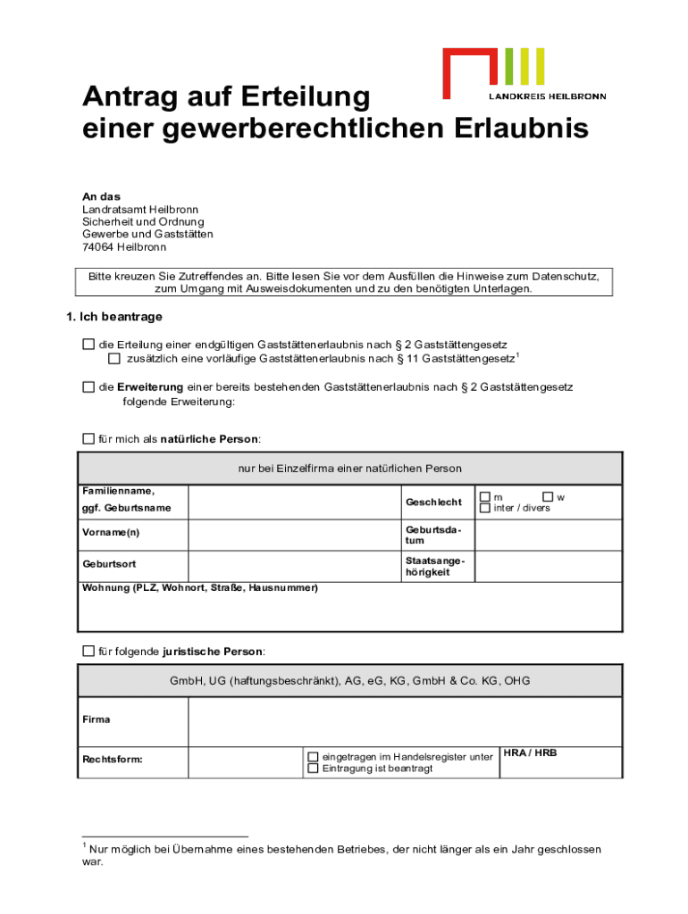 Ausfüllbar Online Antrag auf Erteilung einer gewerberechtlichen Erlaubnis Fax Email Drucken ...