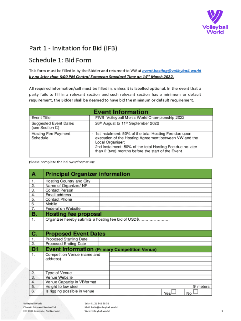Fillable Online Invitation for Bid FIVB Men's Volleyball Challenger Cup ...