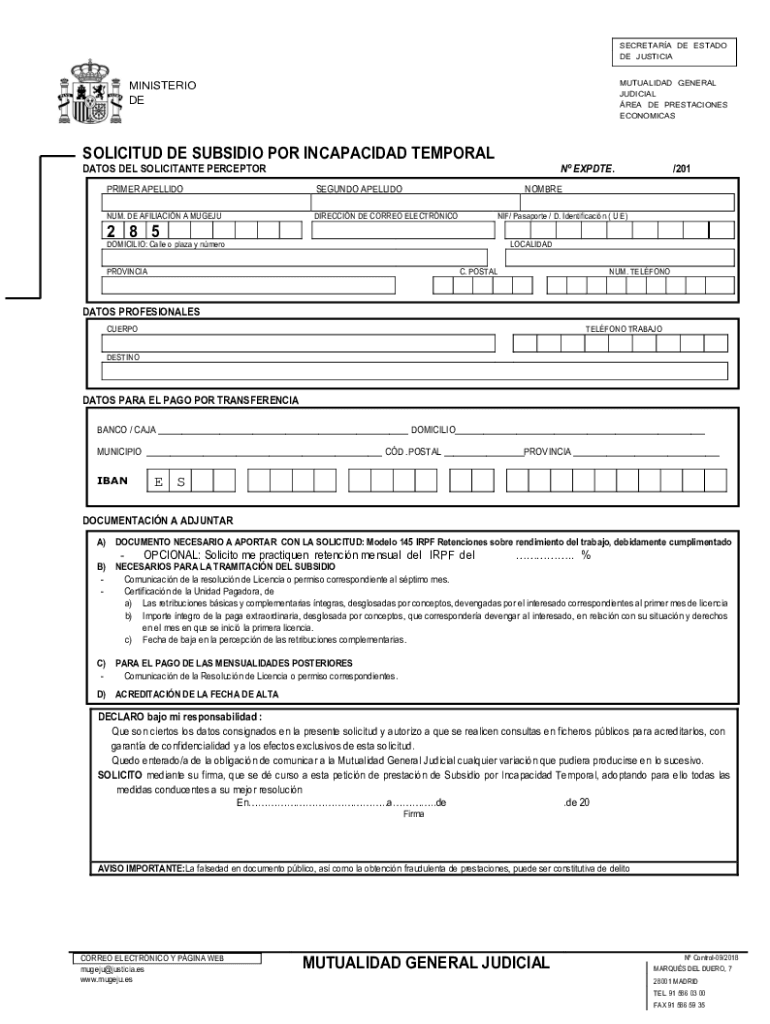 Completable En línea Solicitar subsidio por incapacidad temporal o por riesgo ... Fax Email ...