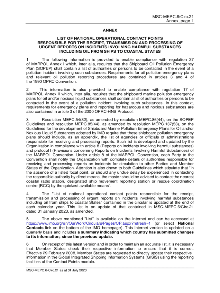 Fillable Online SOPEP - SMPEP Updated List of National Contact Points ...