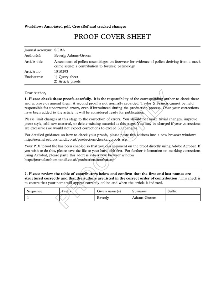 Fillable Online PROOF COVER SHEET - Worcester Research and Publications Fax Email Print - pdfFiller