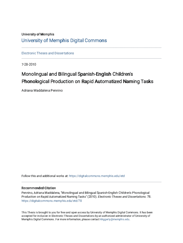 Fillable Online Monolingual and Bilingual Spanish-English Children's Phonological Production on ...