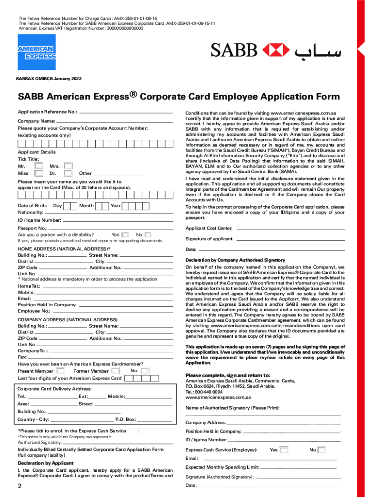 Fillable Online AmEx - SABB Employee Application Form - Arabic ...